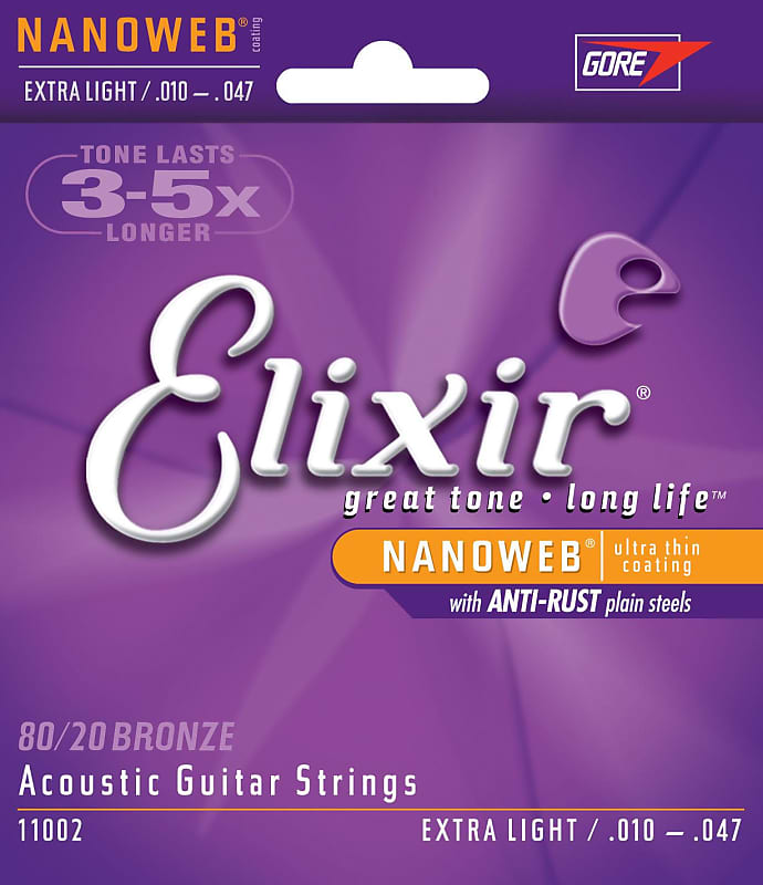 Elixir 11002 Extra Light 80/20 Bronze Nanoweb 10-47 | Reverb Canada