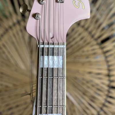 Squier Bass VI 2021 FSR Shell Pink, Matching Headstock, Short | Reverb