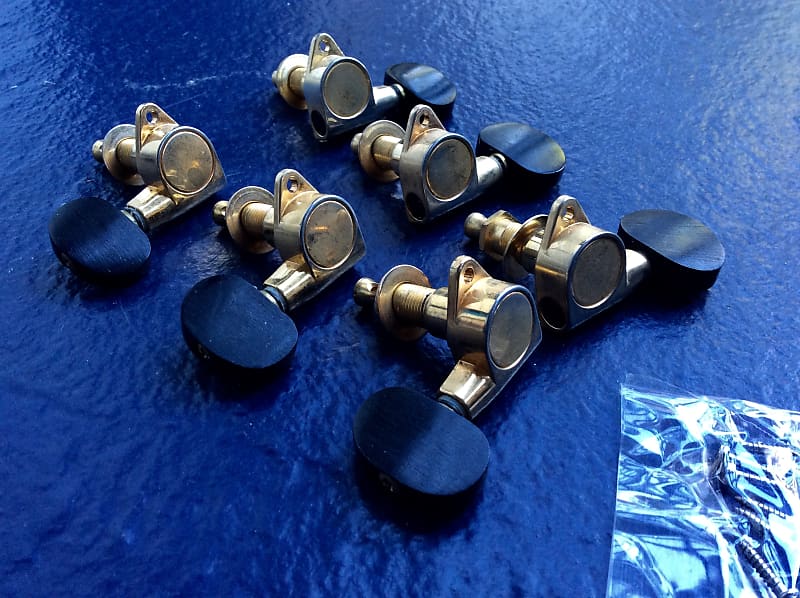 VINTAGE GROVER STYLE 3+3 GOLD TUNERS - EBONY BUTTONS - LIGHT | Reverb