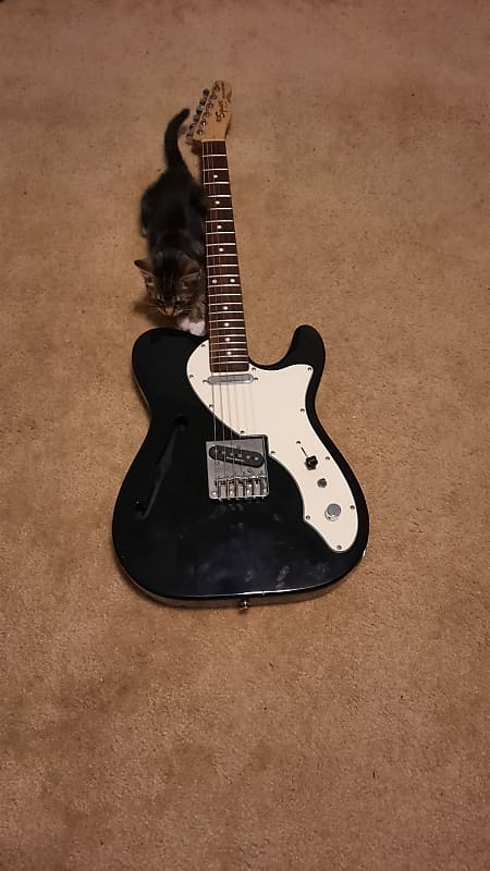 Rare! Squier Vintage Modified Thinline Telecaster Black! | Reverb