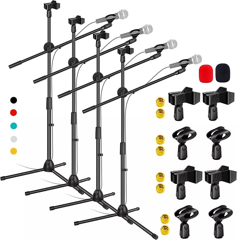 4x Microphone Stand Dual Mic Clip Boom Arm Foldable Tripod | Reverb