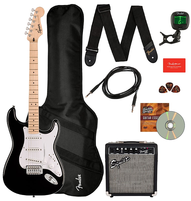 Fender Squier Sonic Strat Pack - Black w/ Frontman 10G | Reverb