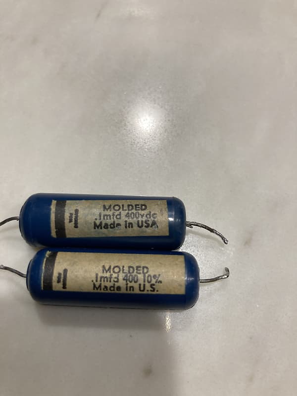 matched pair Vintage Blue molded capacitors for precbs fender | Reverb
