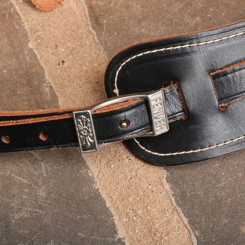Old Fender Leather Strap with Flower Buckle | Reverb