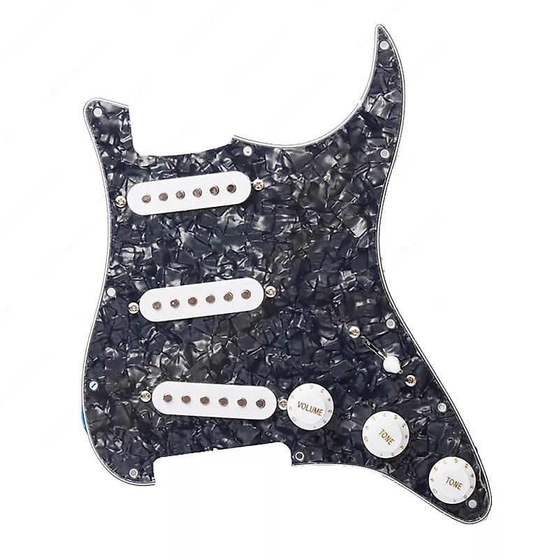 11-Hole SSS Loaded Strat Pickguard - Black Pearl & White | Reverb