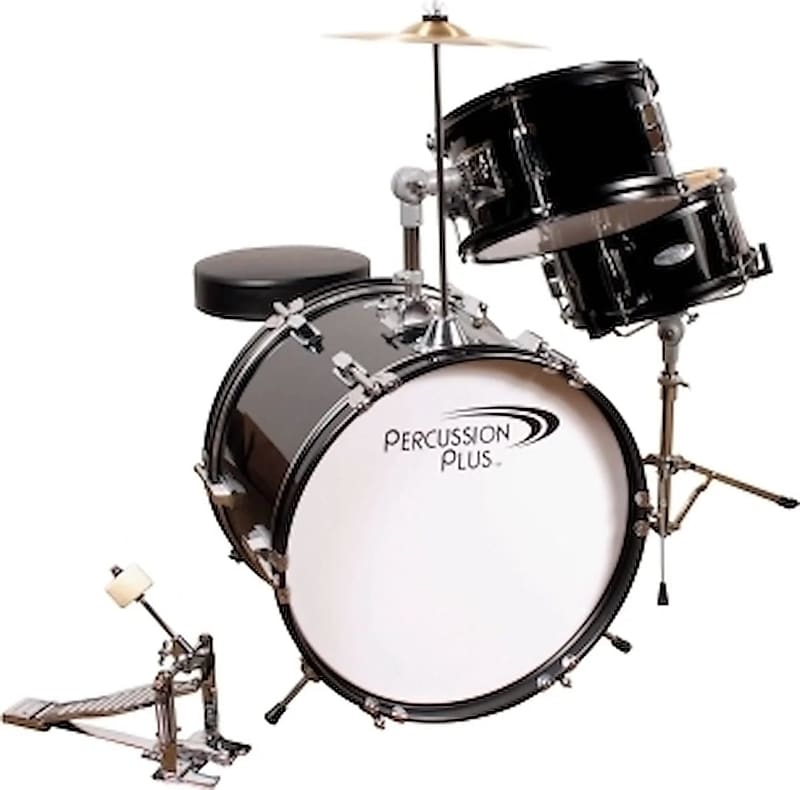 3-Piece Junior Drum Set with Cymbal & Throne - Metallic Black | Reverb