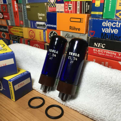 GROOVE TUBES E34Ls MATCHED QUAD RED GLASS TESLA EL34 | Reverb