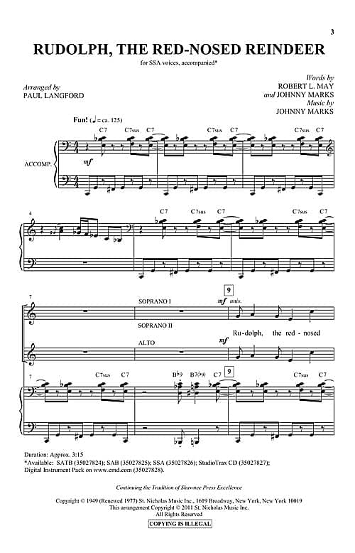 Rudolph The Red Nosed Reindeer Ssa Johnny Marks | Reverb