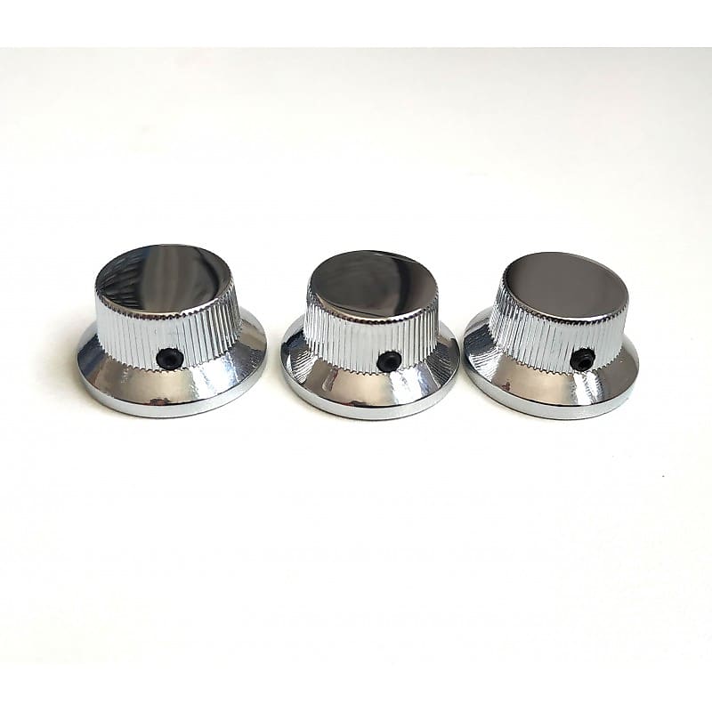 3 chrome Stratocaster style Metal Hat Knobs | Reverb