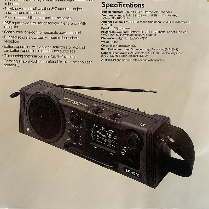 Sony ICF-6000W 1987 dealer sheet | Reverb