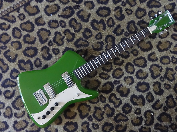 Eastwood Airline Bighorn GREEN with leopard Levy's gig bag! | Reverb