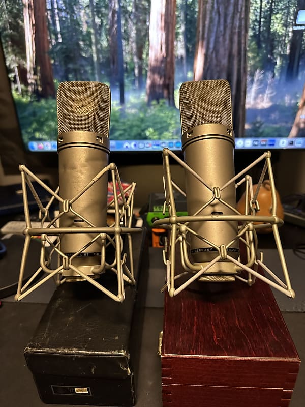 Rare Matched Pair Vintage Neumann U87 Microphone Set Serviced | Reverb