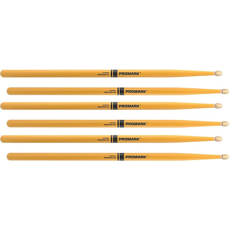 3 PACK ProMark Rebound 5A Painted Yellow Hickory Drumsticks, | Reverb