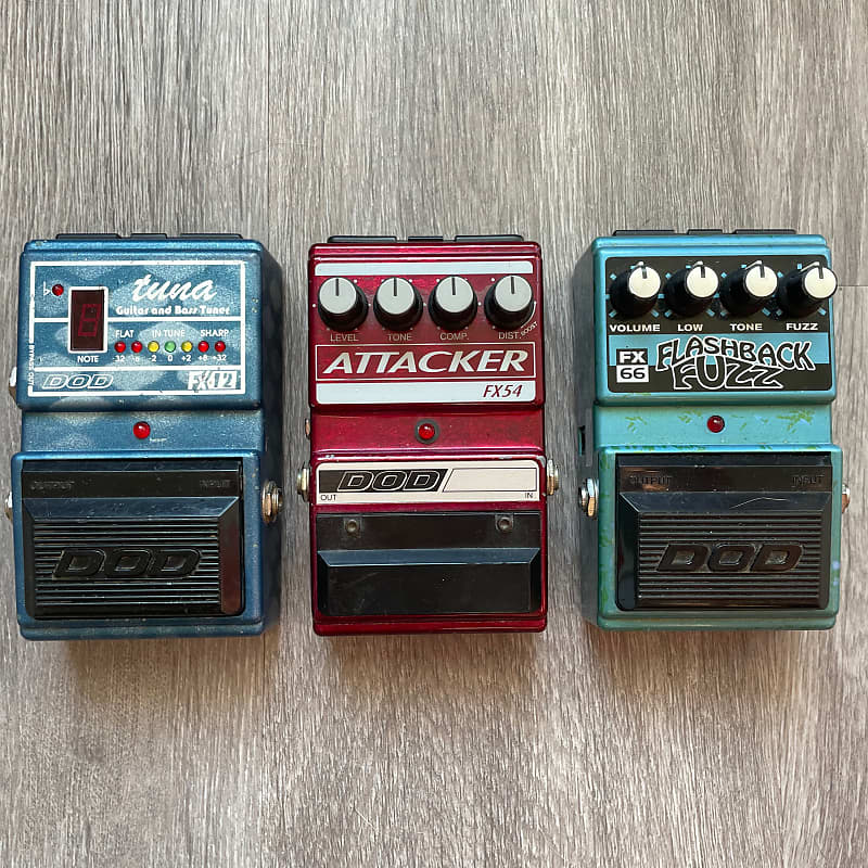 DOD Power Trio! FX66 Flashback Fuzz, FX12 Tuna, and FX54 | Reverb