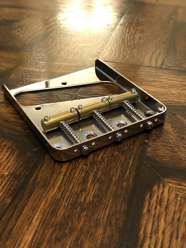 Toploader Telecaster Ashtray Bridge Chrome w/ Brass Saddles | Reverb
