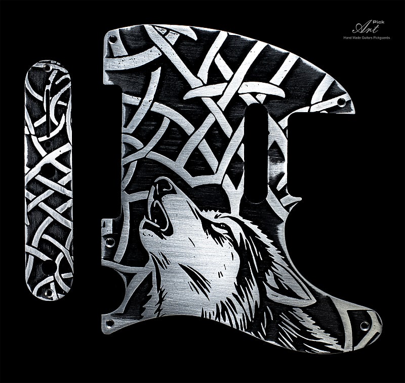 Engraved Aluminum Telecaster Pickguard Silver-Black Celtic | Reverb