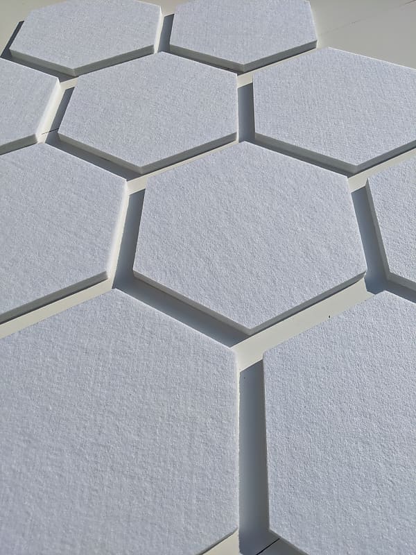 9 sq.ft Acoustic Felt Sound Damping Polygon Panels - 12 White | Reverb