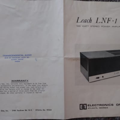 Leach LNF1 Stereo Power Amplifier 100 watts per channel 1977 | Reverb