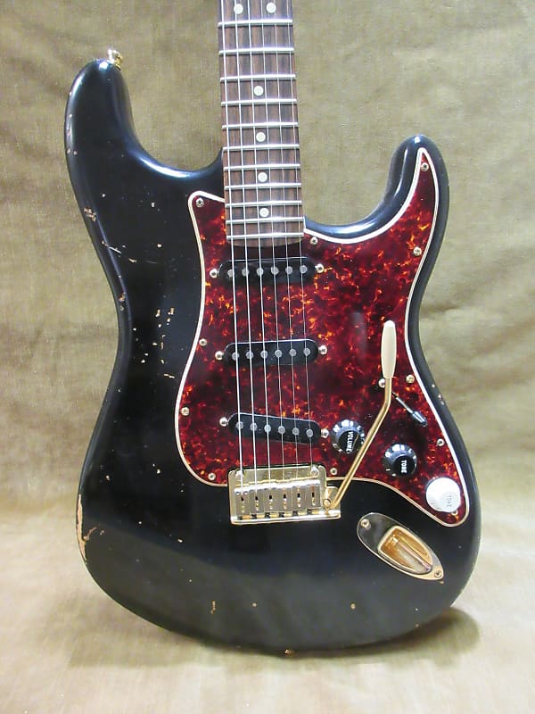 2011/21 Fender Strat MJT Partscaster Black Nitro Gold Deluxe | Reverb