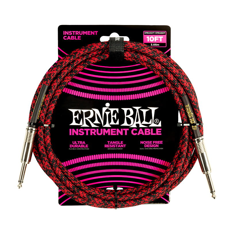 Ernie Ball 10' Braided Instrument Cable, Red/Black | Reverb
