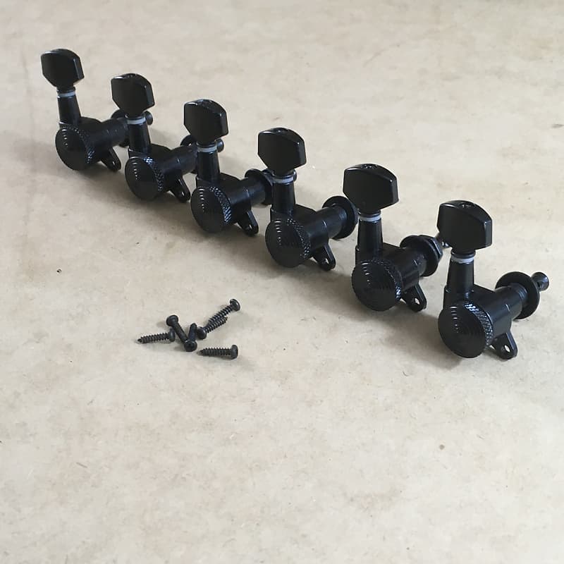 Six Flat Black Locking Electric Guitar 6 Tuners In-line For | Reverb