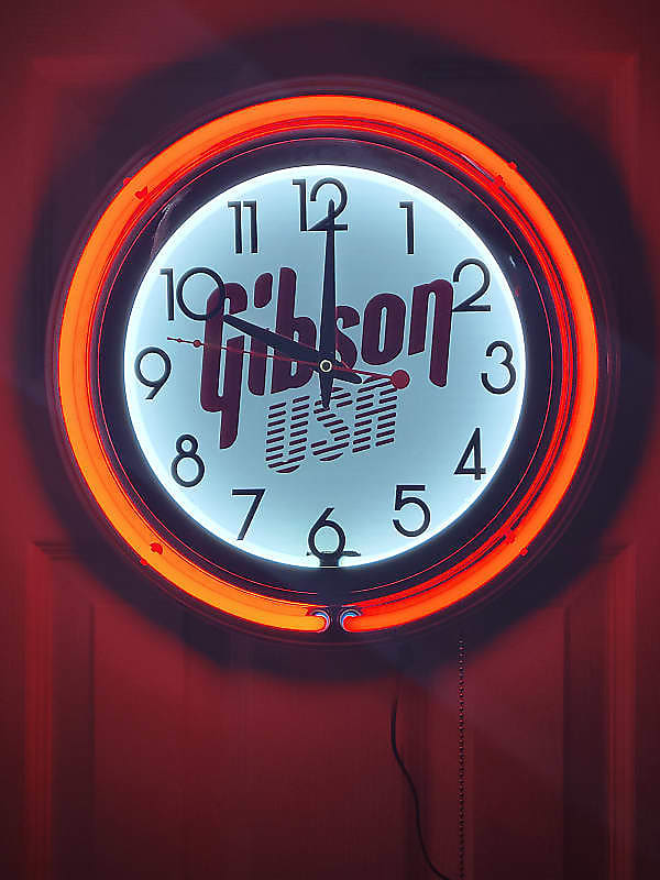 80's Style Gibson USA Double Neon Red/White Wall Clock Killer | Reverb