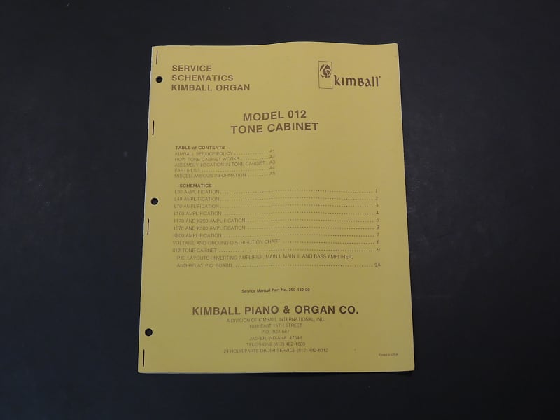 Kimball Model 012 Tone Cabinet Service Manual [Three Wave | Reverb