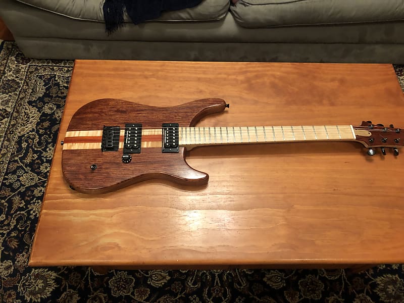 Custom built strat style neck thru drop top electric guitar | Reverb