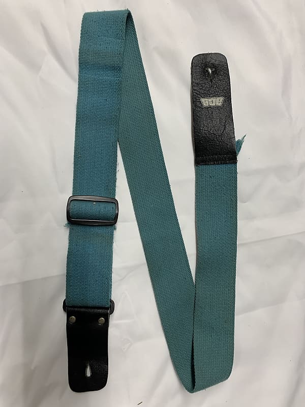 VINTAGE Blue Guitar Strap w/ Leather on each Ends | Reverb