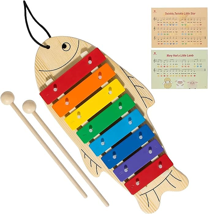 Xylophone for Baby Toddler Fish Shape Wooden Xylophone with 2 | Reverb
