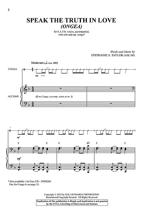 Speak The Truth In Love Satb Conga Stephanie S Taylor | Reverb