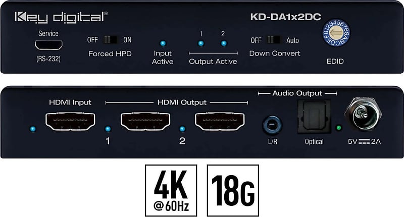 1x2 4K 18G HDMI Distribution Amplifier Audio De-Embed, 4K to | Reverb