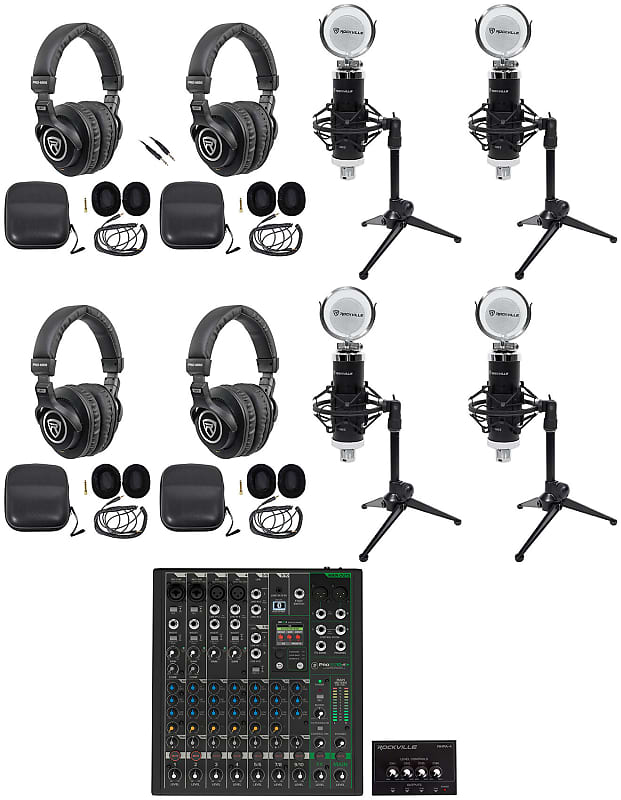 4-Person Podcast Podcasting Recording Kit w/Mackie ProFX10 | Reverb