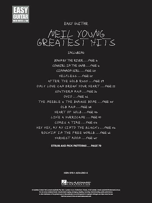 Neil Young Greatest Hits Easy Guitar | Reverb