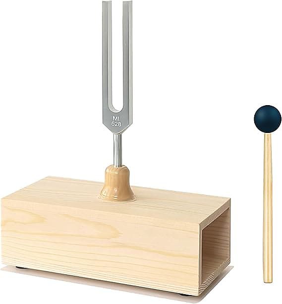 528 Hz Tuning Fork with Exquisite Wooden Resonator, Guiding | Reverb