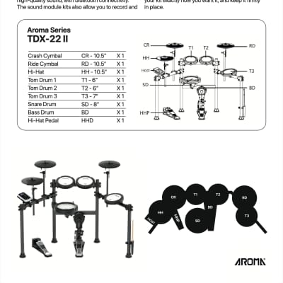 Electronic Drum Kit Aroma TDX-22 II Mesh Heads 10 Pieces | Reverb
