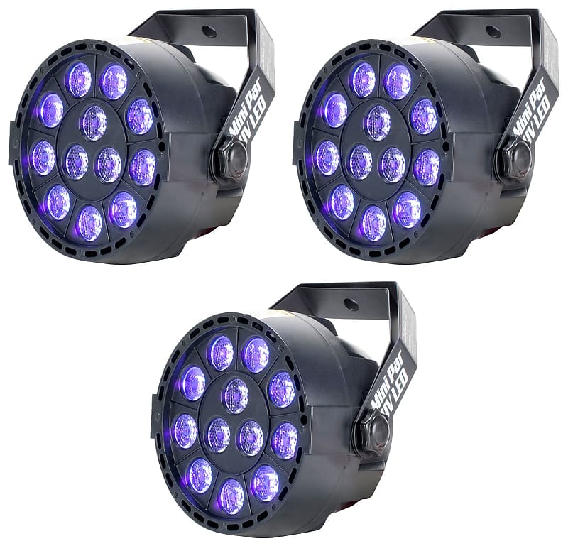 3 Eliminator Mini Par UV LED DMX Par Can Blacklights For | Reverb