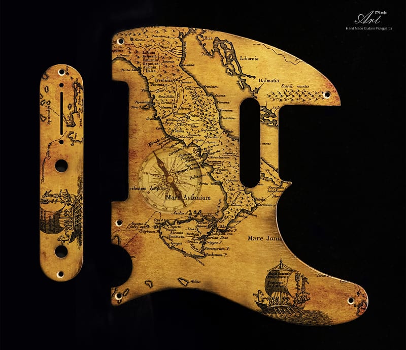 Wood Telecaster Pickguard SET-of-2 Vintage Yellow Old Map of | Reverb