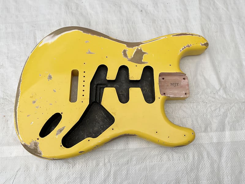 MJT USA custom Stratocaster body in Graffiti Yellow Nitro | Reverb UK