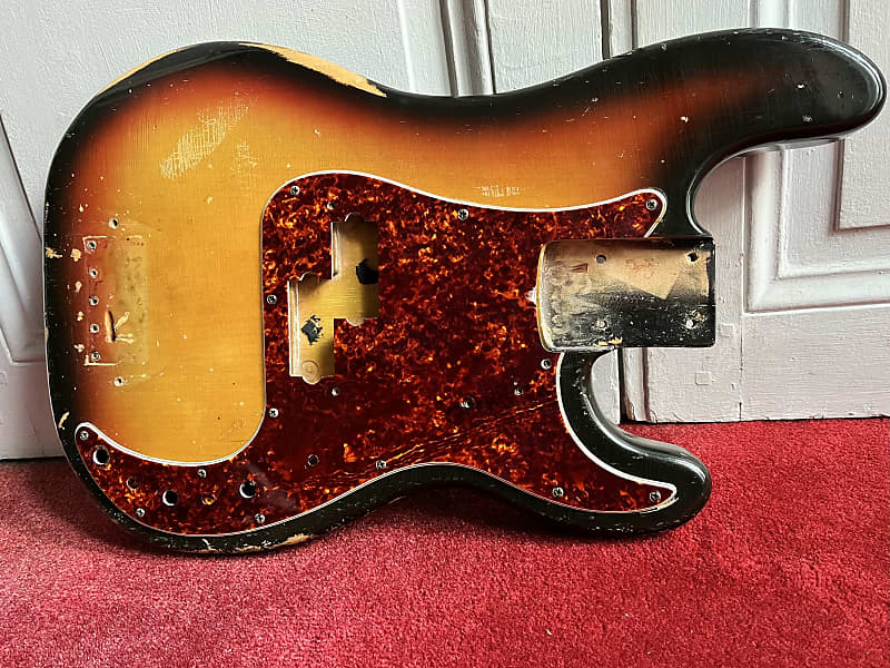 Fender precision bass body 1968 sunburst original pickguard | Reverb