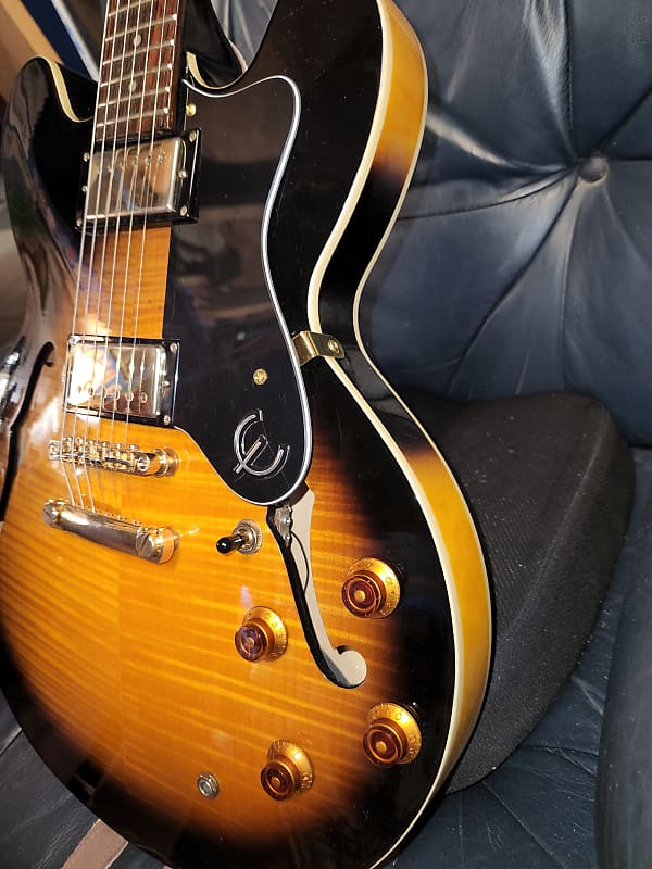 Epiphone Dot Deluxe -Vintage Sunburst Flame Maple Top, | Reverb