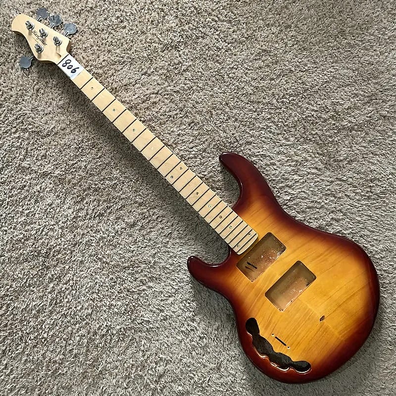 4 String Left Handed Cherry Burst Bass Body with Maple Neck | Reverb