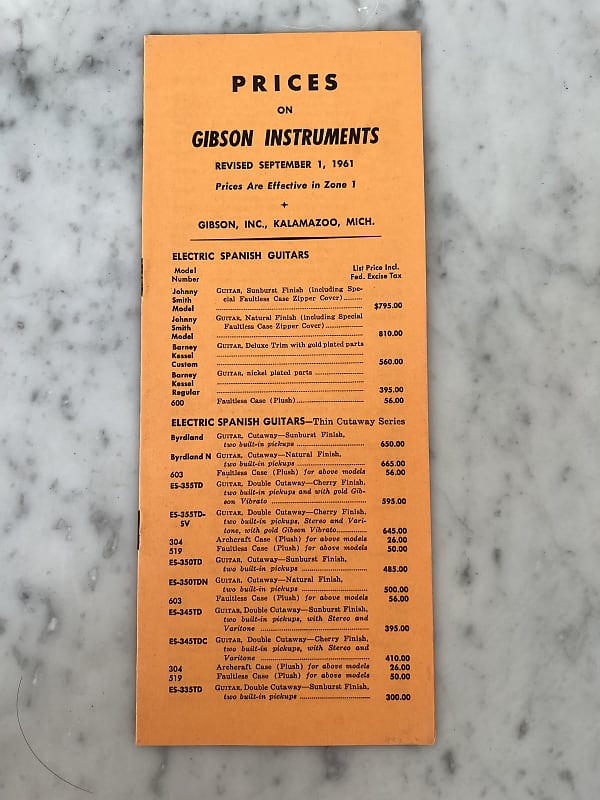1961 Gibson Price List Rare Vintage Case Candy Collector SG | Reverb