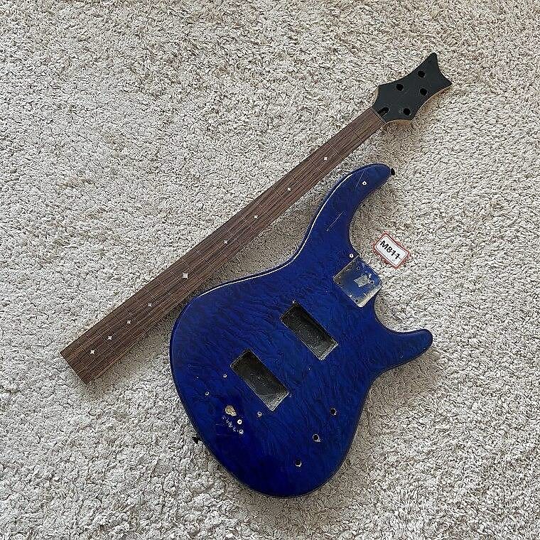 Blue Tiger Maple Top 4 String Bass Body with Maple Neck | Reverb