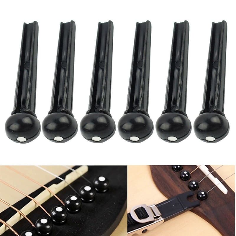 Black Acoustic Guitar Bridge Pins Plastic String End Peg Pack | Reverb