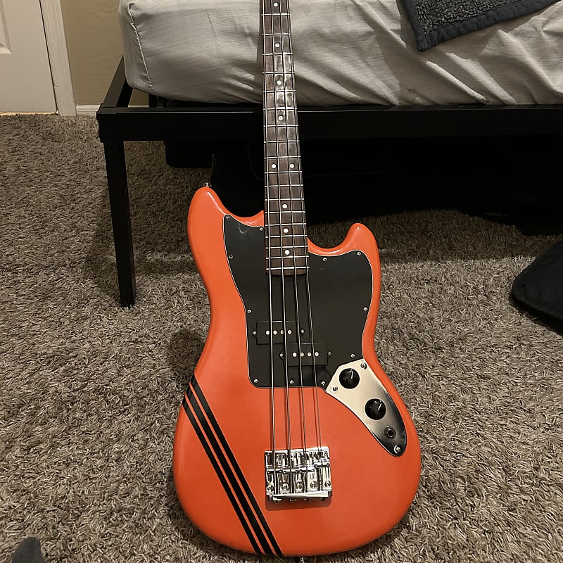 Partscaster Mustang Bass 1980s - Aged Race Red | Reverb
