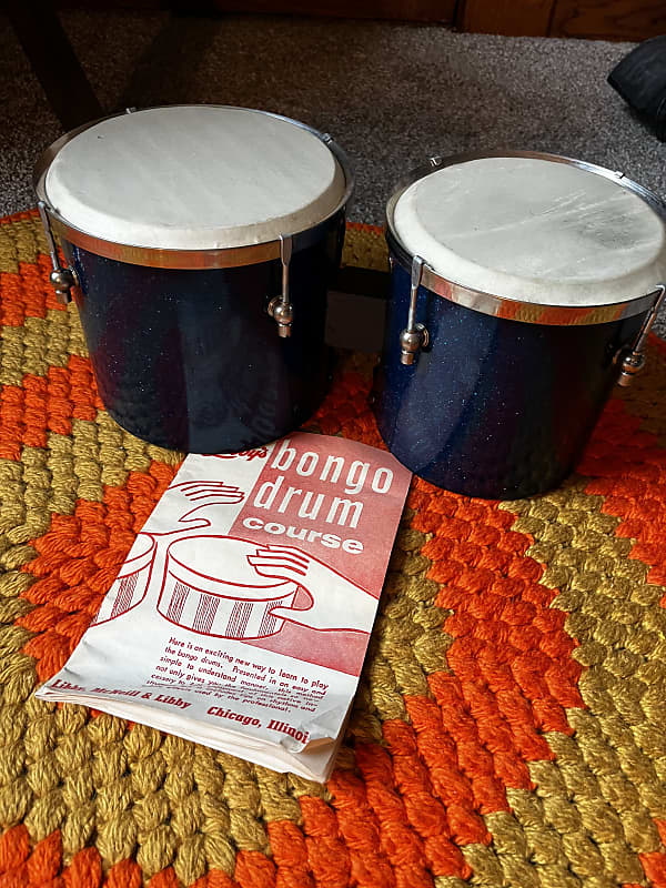60’s MIJ Blue Sparkle Libby Bongo Set w/Book | Reverb