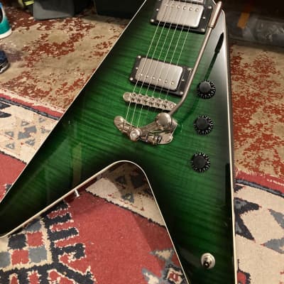 Firefly Flying V - Green Flame Burst (Real Bat Inlays) | Reverb