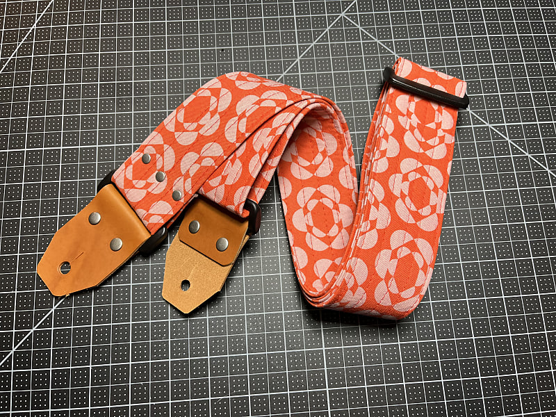 Orange groovy handmade guitar strap/one-of -a-kind | Reverb