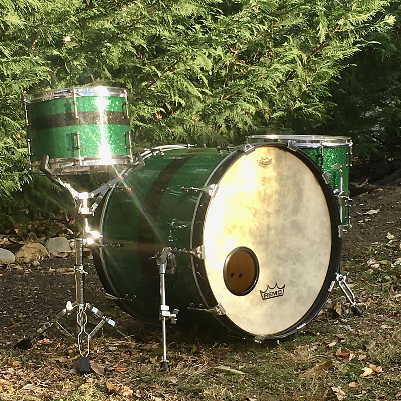 C&C Custom Drums Green Glass Glitter USA Order Made Drum Set | Reverb